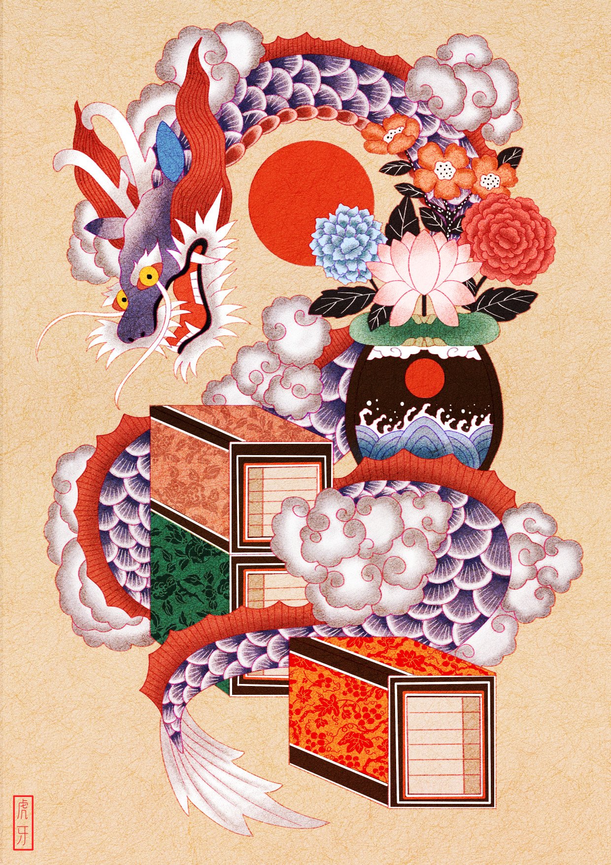 이모티콘 책가도 시리즈 -용, 꽃다발, 해구름 by 호아虎牙 - 노트폴리오